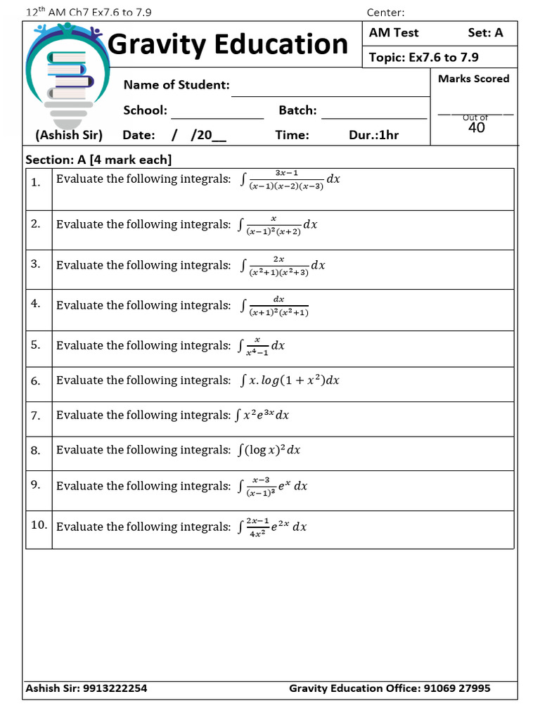 Xii Am Ch7 t2 Seta Qp Ex7.6to7.9 | PDF