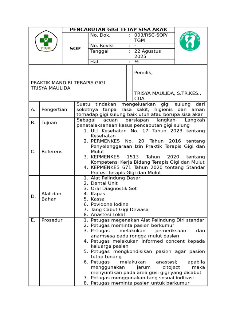Pencabutan Gigi Tetap Sisa Akar | PDF
