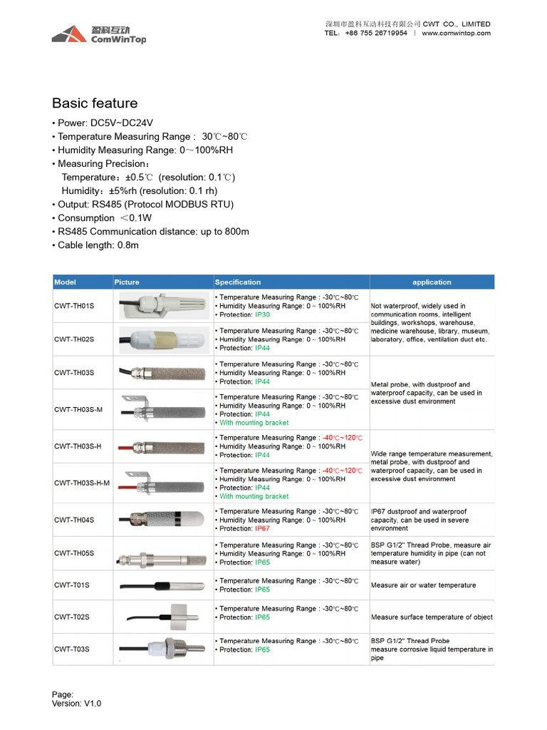 CWT-THXXS TH Sensor Manual | PDF | Computer Architecture | Data ...