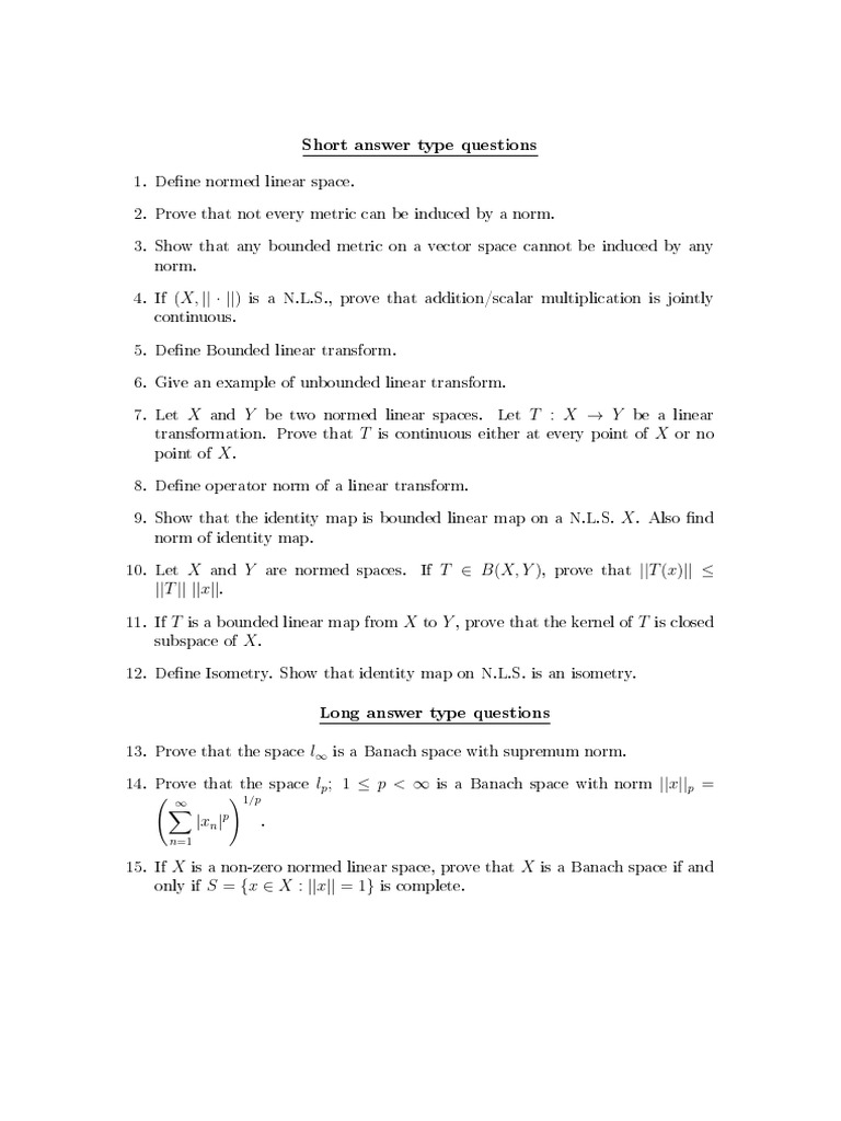Practice Questions Functional Analysis | PDF