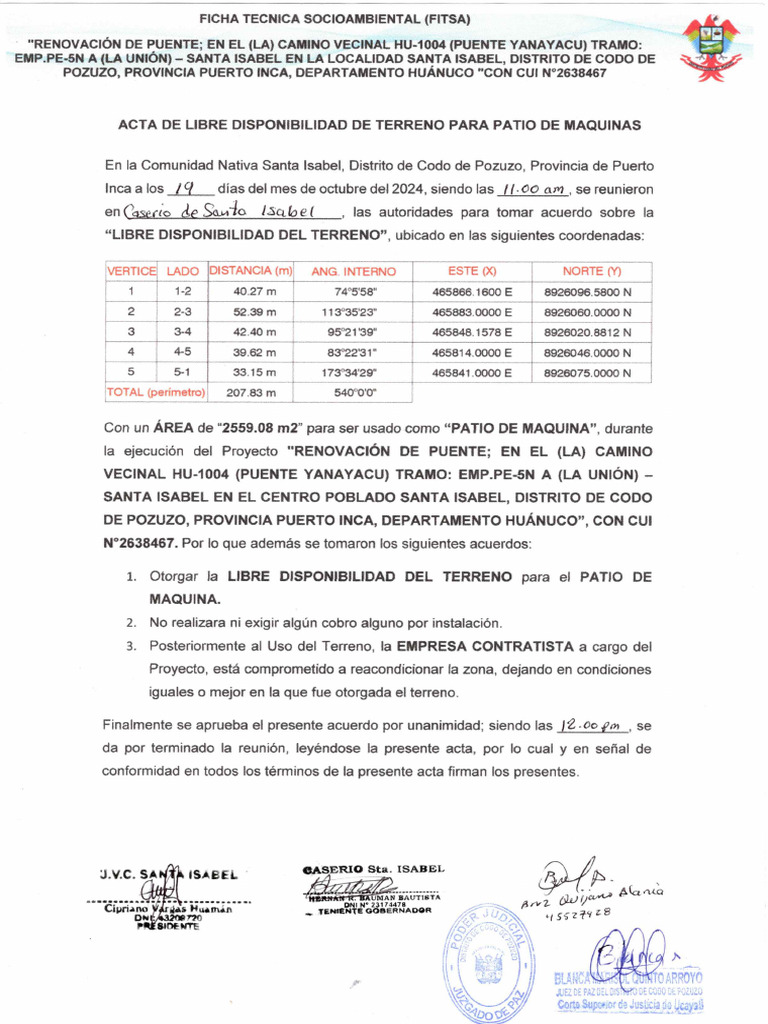 Acta de Libre Dispon Patio de Maquinas | PDF