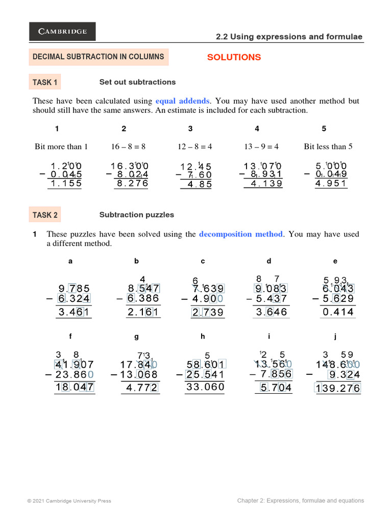 Decimal Subtraction Techniques Explained | PDF