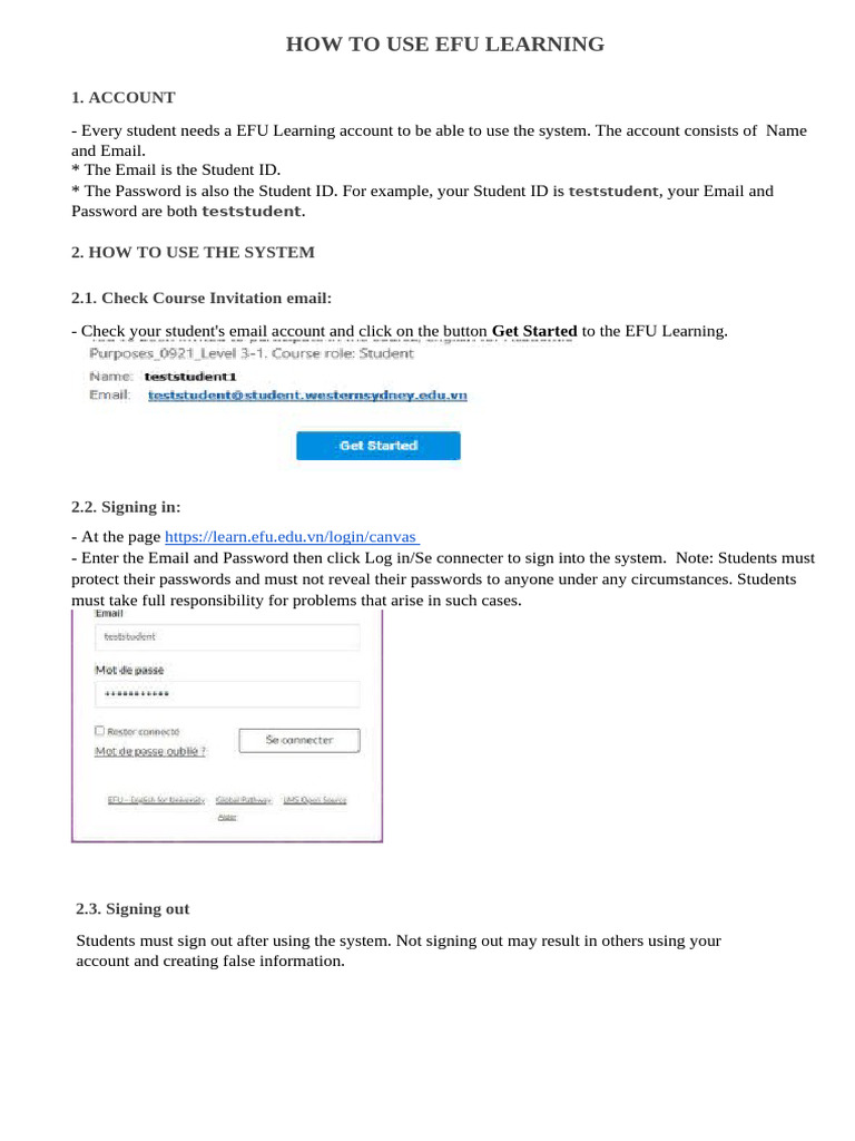 EFU Learning User Guide | PDF