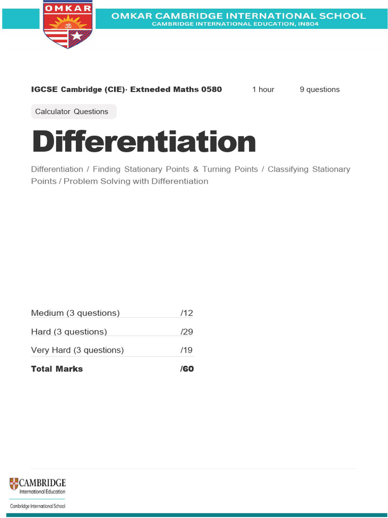Grade 10 Extended Math Differentiation Worksheet | PDF | Curve | Equations