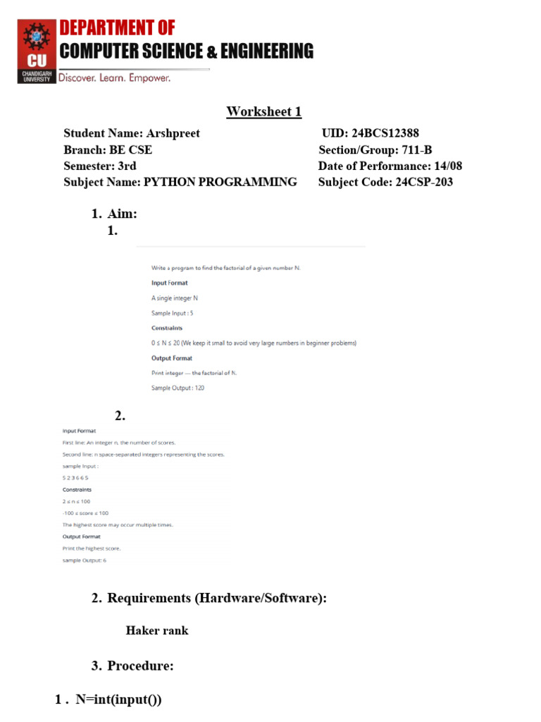 Python Worksheet Template Lab | PDF