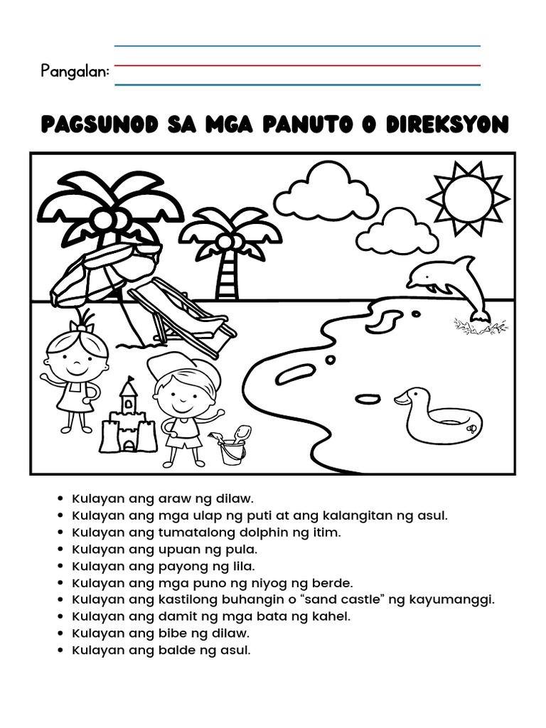 Pagsunod Sa Mga Panuto o Direksyon (Worksheet) | PDF