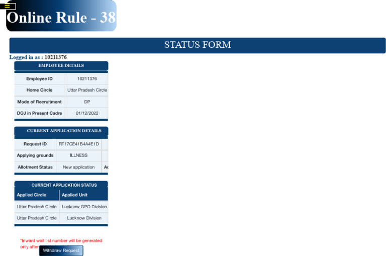 Transfer Request Status for Employee 10211376 | PDF