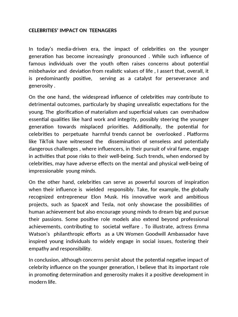 Positive Celebrity Influence on Teens | PDF