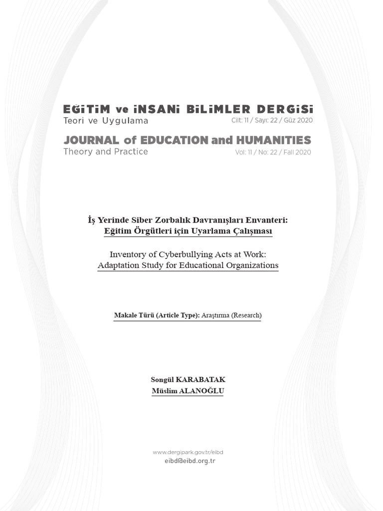 Yerinde Siber Zorbal K Davran Lar Envanteri E Itim RG Tleri I in Uyarlama Al Mas (#754559 ...