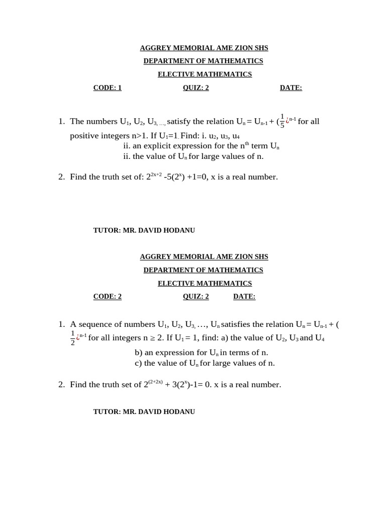 Sequence&Log Quiz | PDF