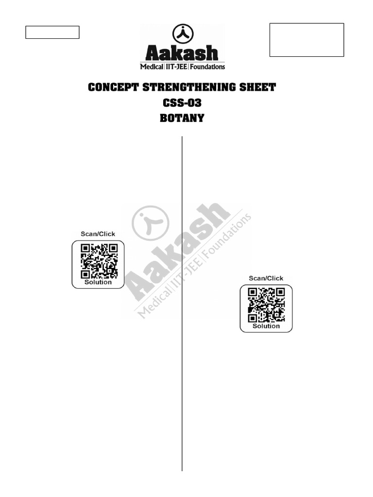 Concept Strengthening Sheet (CSS-03) Based On AIATS-03 (TYM - Phase-01 & 02) - Botany | PDF ...