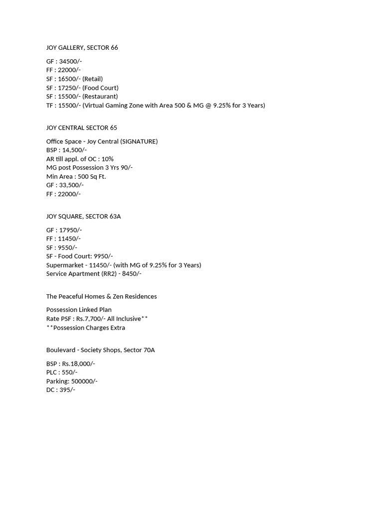 Joy Square Price List Overview | PDF