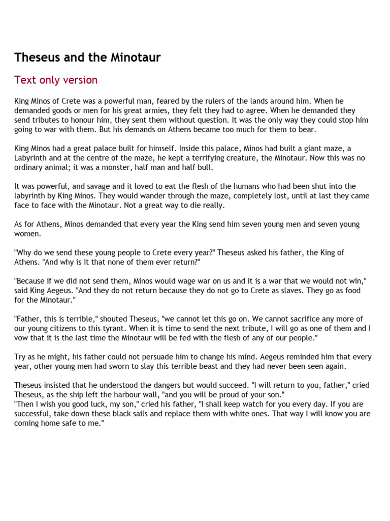 Theseus and The Minotaur - Text | PDF | Minotaur | Theseus