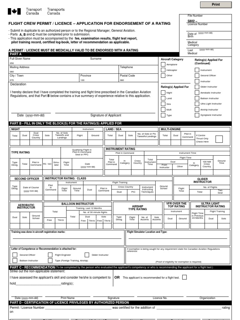 Endorsement Application for Pilot Ratings | PDF | Flight Instructor ...