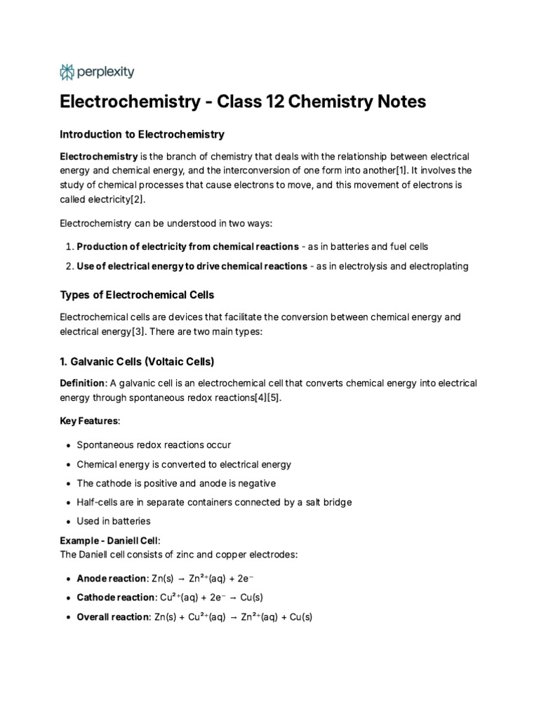 Class 12 Electrochemistry Overview | PDF | Electrochemistry | Corrosion