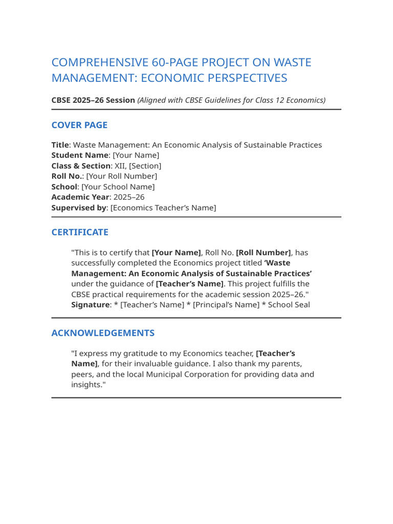 Waste Management Economics Project | PDF | Recycling | Waste Management