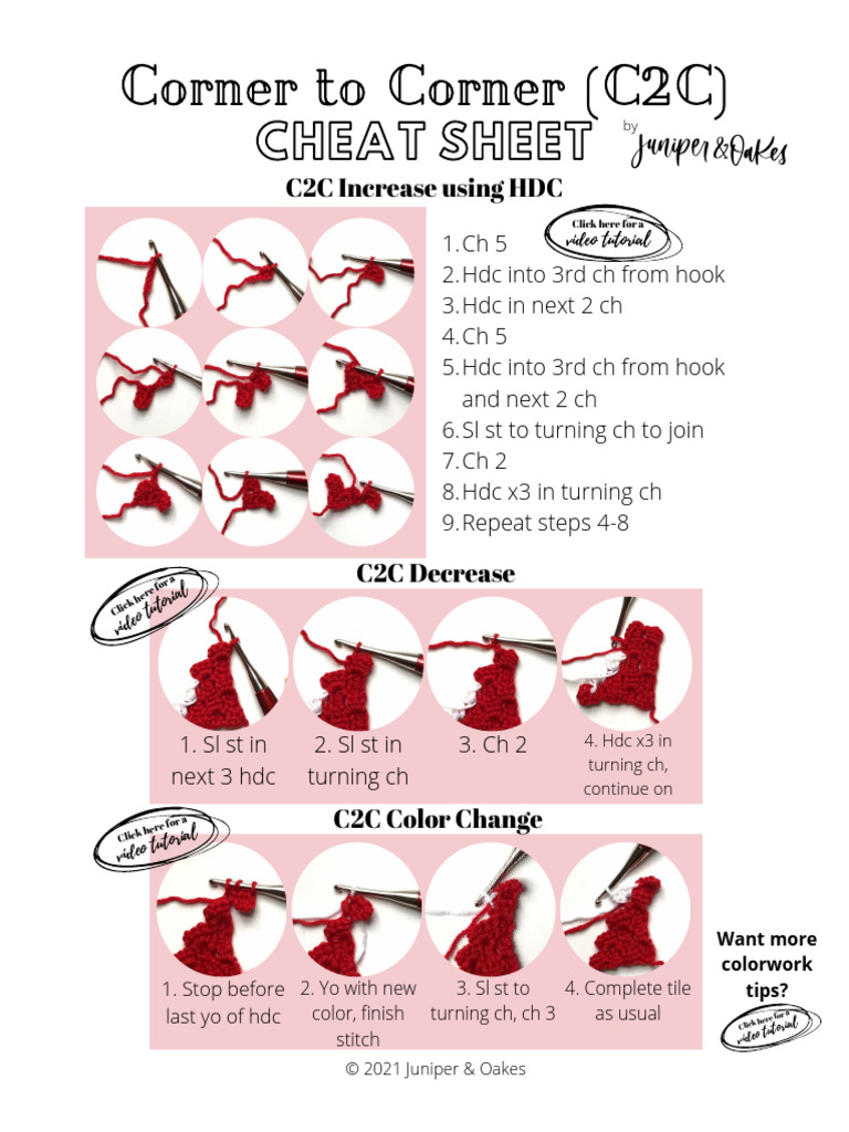 HDC C2C Cheat Sheet | PDF | Crochet | Chess Openings