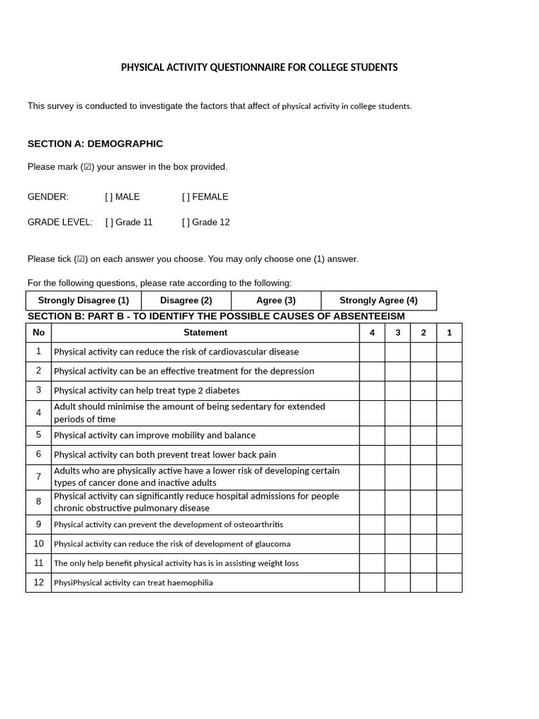 Physical Activity Survey | PDF