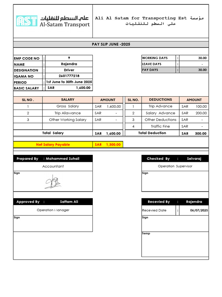 June 2025 Salary Slip for Driver Rajendra | PDF | Government Finances ...