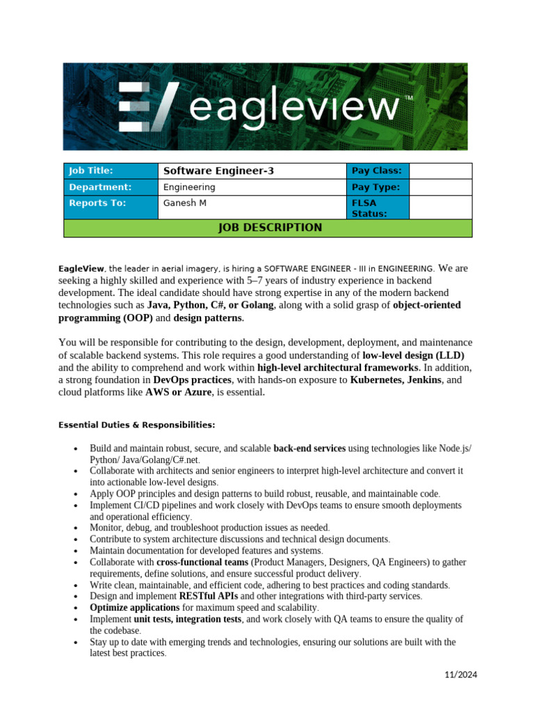 Software Engineer III Job Description | PDF | Software Development ...