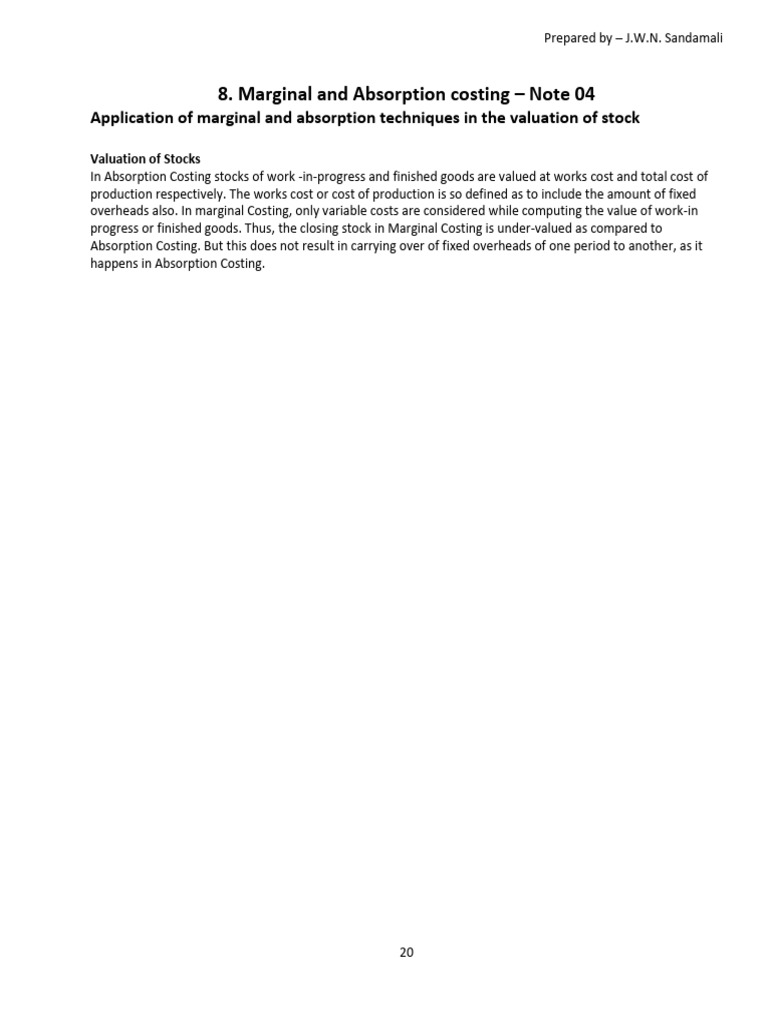Marginal and Absorption Costing - Note 04 | PDF | Cost Accounting ...