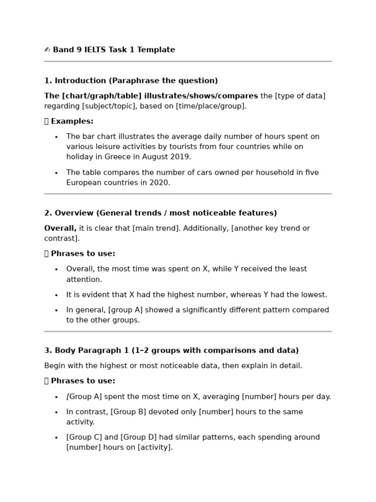 Band 9 IELTS Task 1 Template | PDF | Grammar | Syntax
