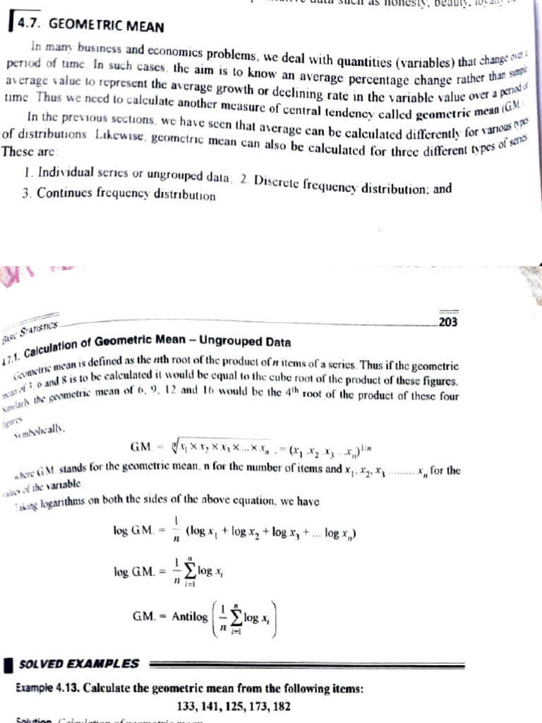 Geometric Mean, Harmonic Mean | PDF | Mean | Average