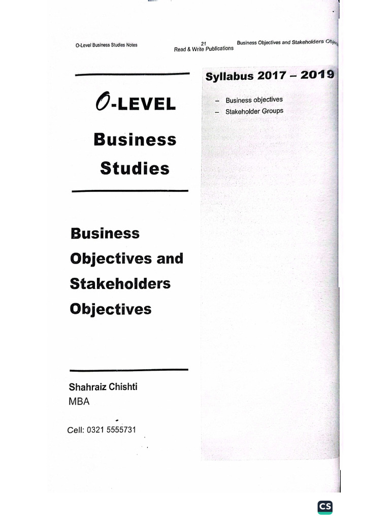 Chapter 4 (Business Objectives and Stakeholders Objectives) | PDF