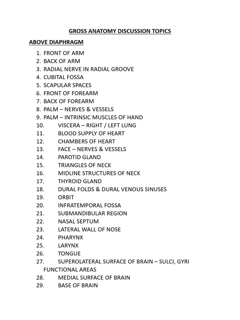 Gross Anatomy Discussion Topics | PDF