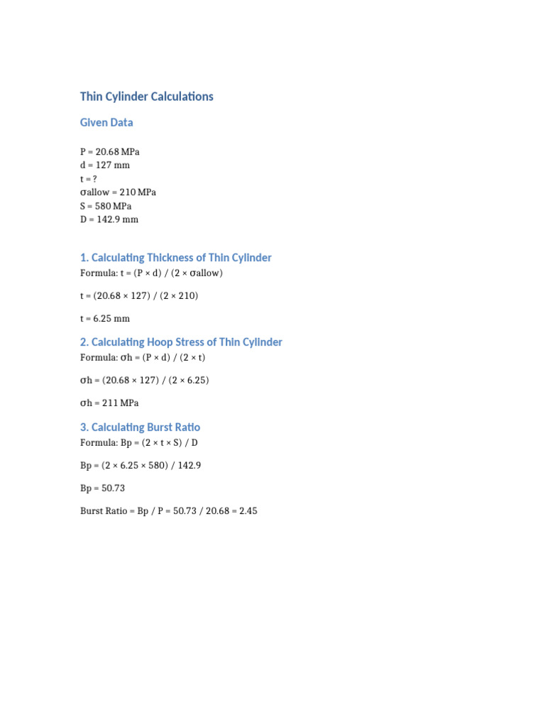 Thin Cylinder Calculations | PDF
