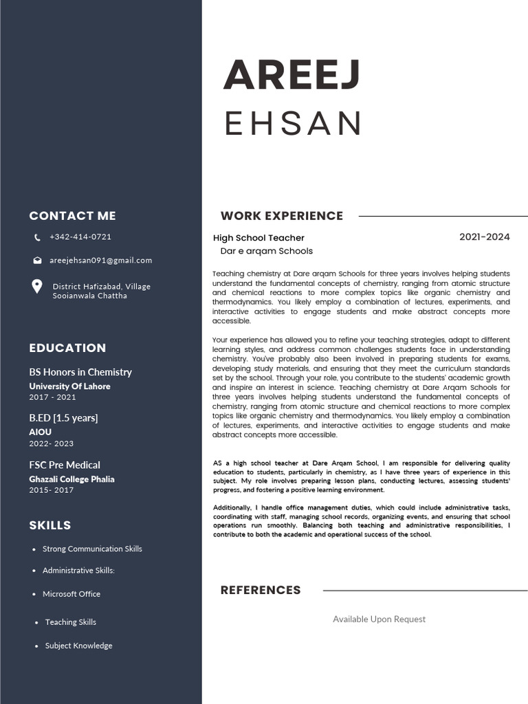 Black White Minimalist CV Resume | PDF | Chemistry | Schools