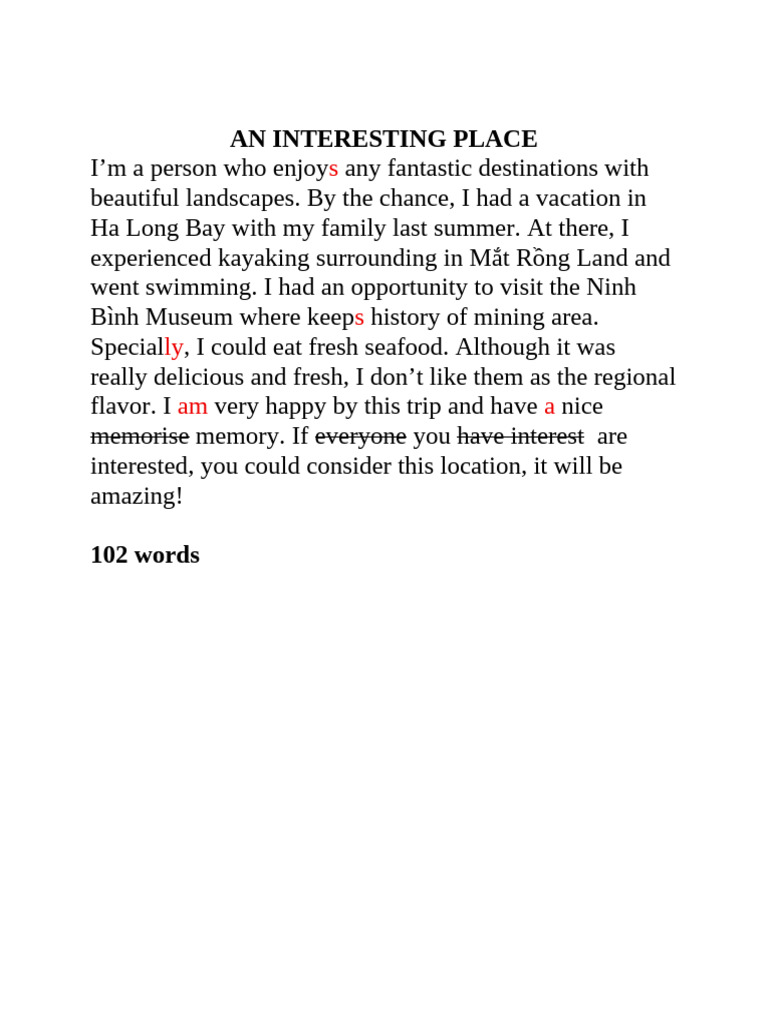 An Interesting Place (Homework 2 - 7) Tuyet Minh | PDF