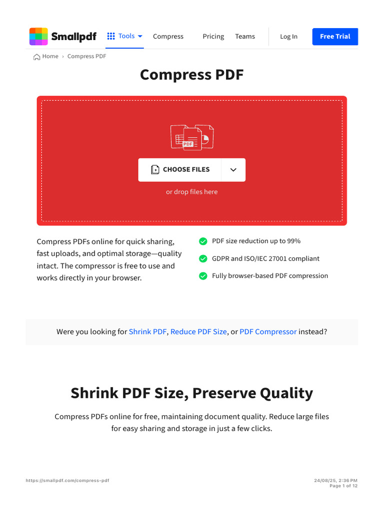 Compress PDF - Reduce PDF File Size Online For Free | PDF | Data Compression | Computing