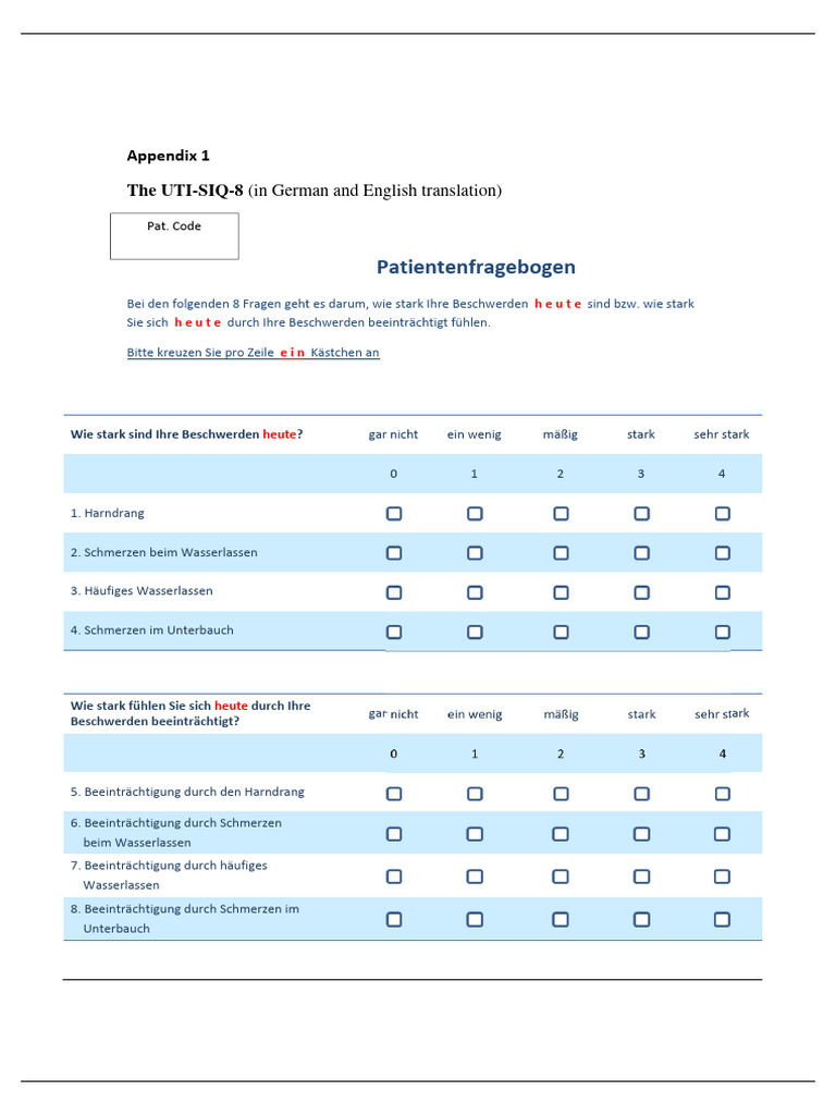 UTI-SIQ-8 Patient Symptom Assessment | PDF | Diseases And Disorders