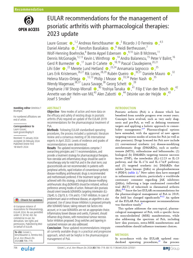 EULAR 2023 Psoriatic Arthritis Guidelines | PDF | Psoriasis ...