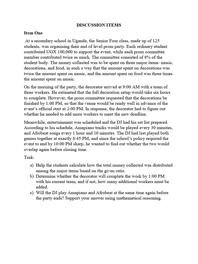 Mathematics Discussion Items | PDF