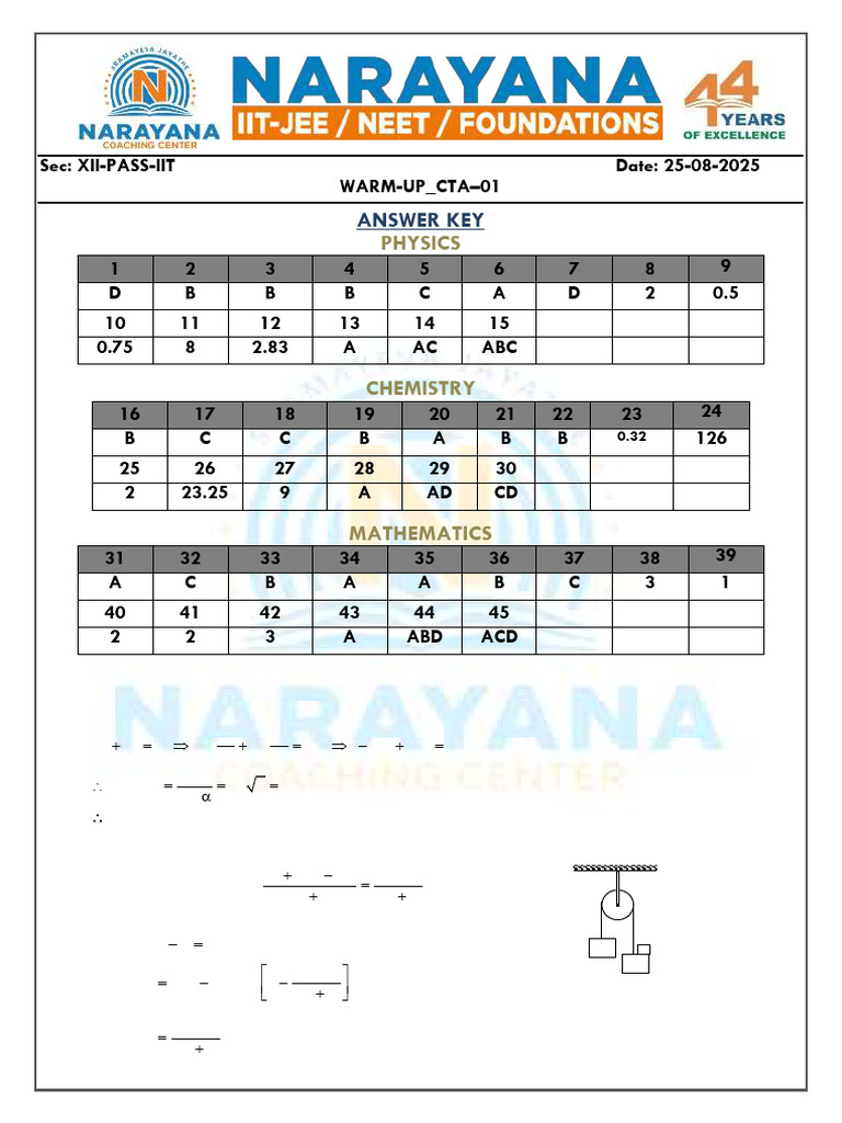 Warm-Up Xii Pass Iit (Cta-01) 25-08-2025 Key | PDF | Ion | Electron ...
