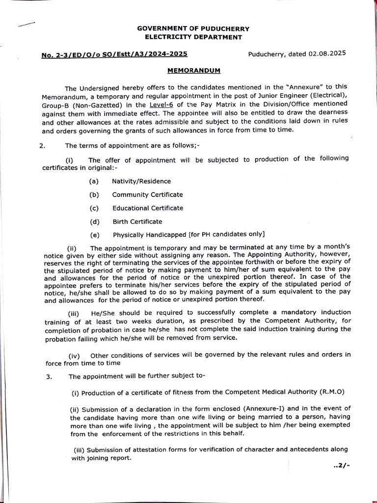 Je Appointment Order | PDF