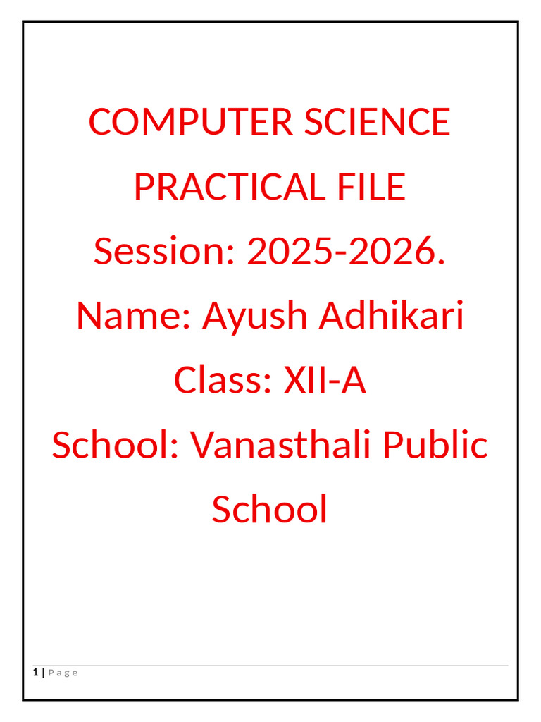 Computer Science Practical File 2025-26 | PDF | Function (Mathematics ...