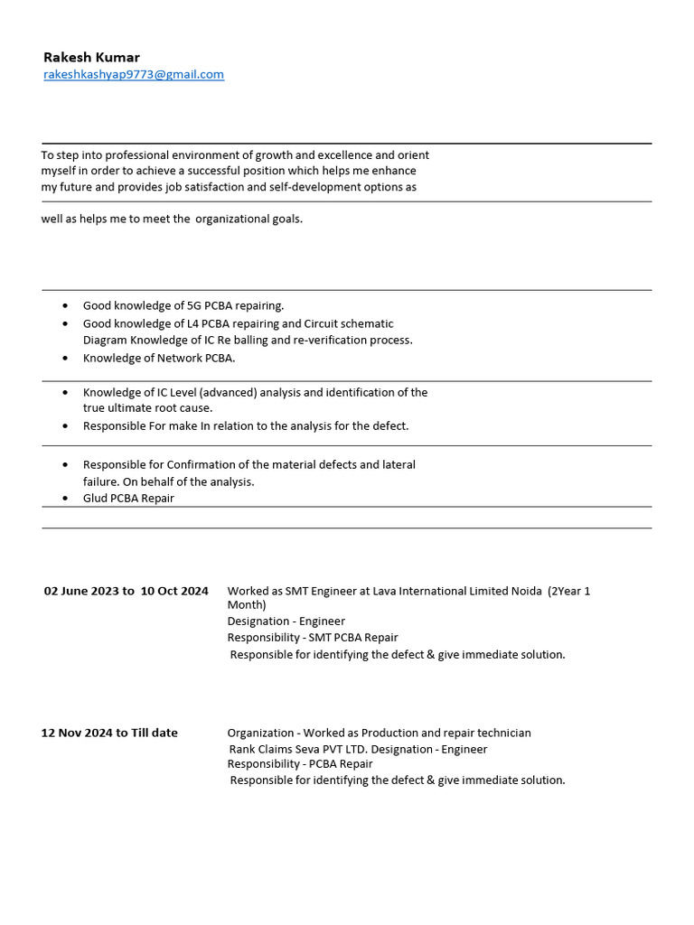 Rakesh Cv Technician | PDF