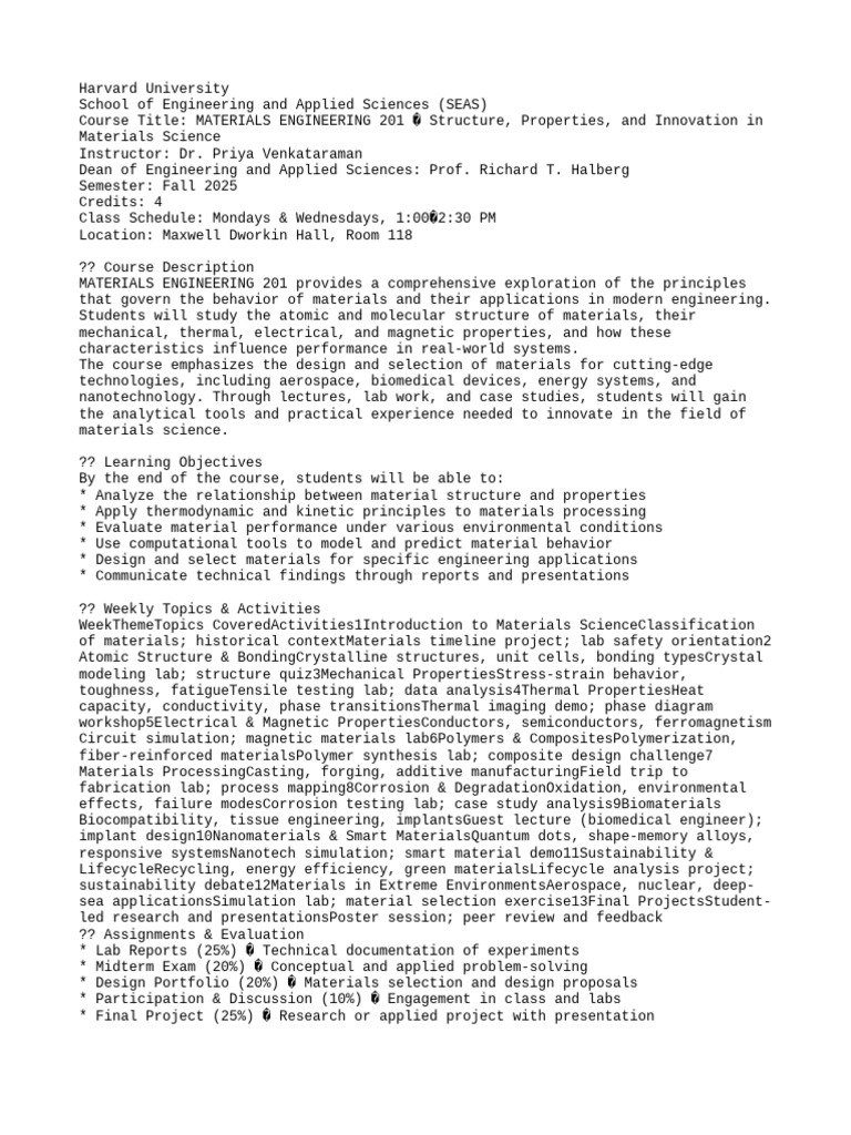 Materials Engineering 201 Course Overview | PDF | Materials Science ...