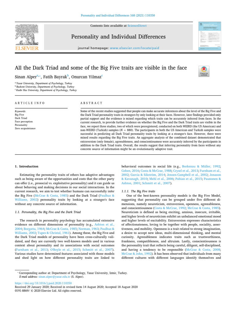 All The Dark Triad and Some of The Big Five Traits Are Visible in The ...