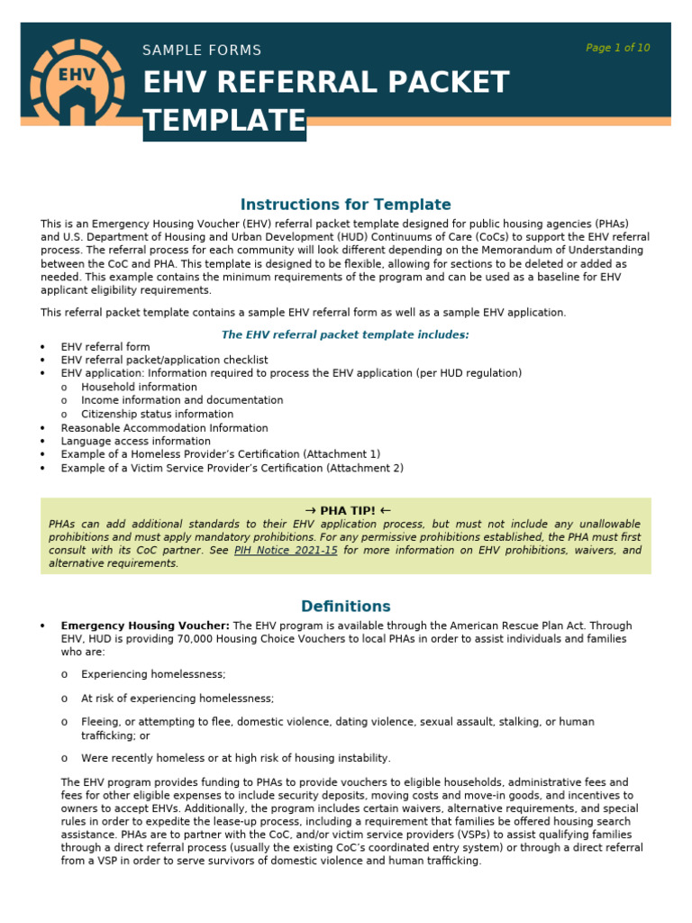 EHV Referral Packet Template Guide | PDF | Race And Ethnicity In The ...