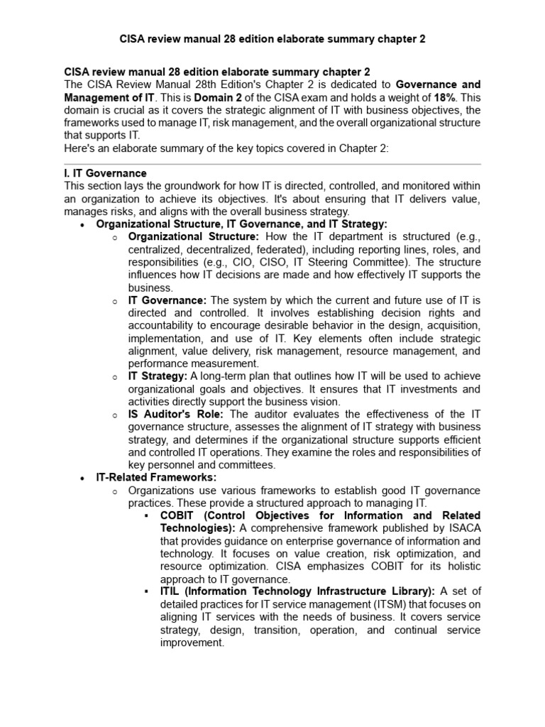 CISA Review Manual 28th Edition: Chapter 2 Summary | PDF | Risk ...