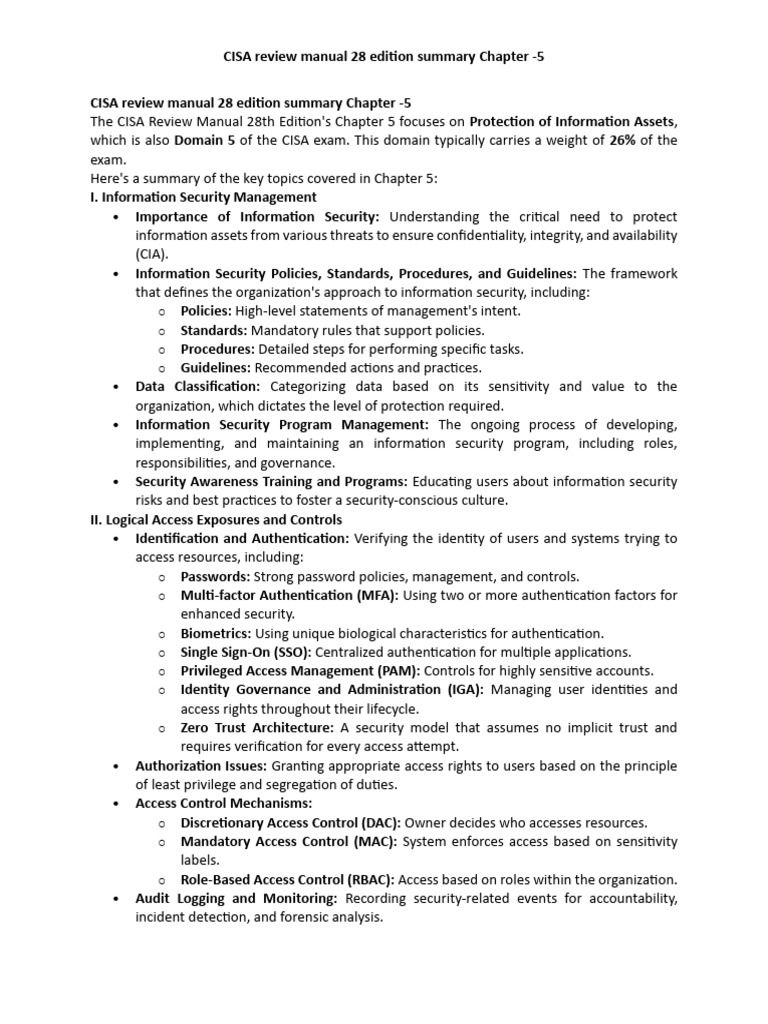 CISA Review Manual 28 Edition Summary Chapter-5 | PDF | Information ...