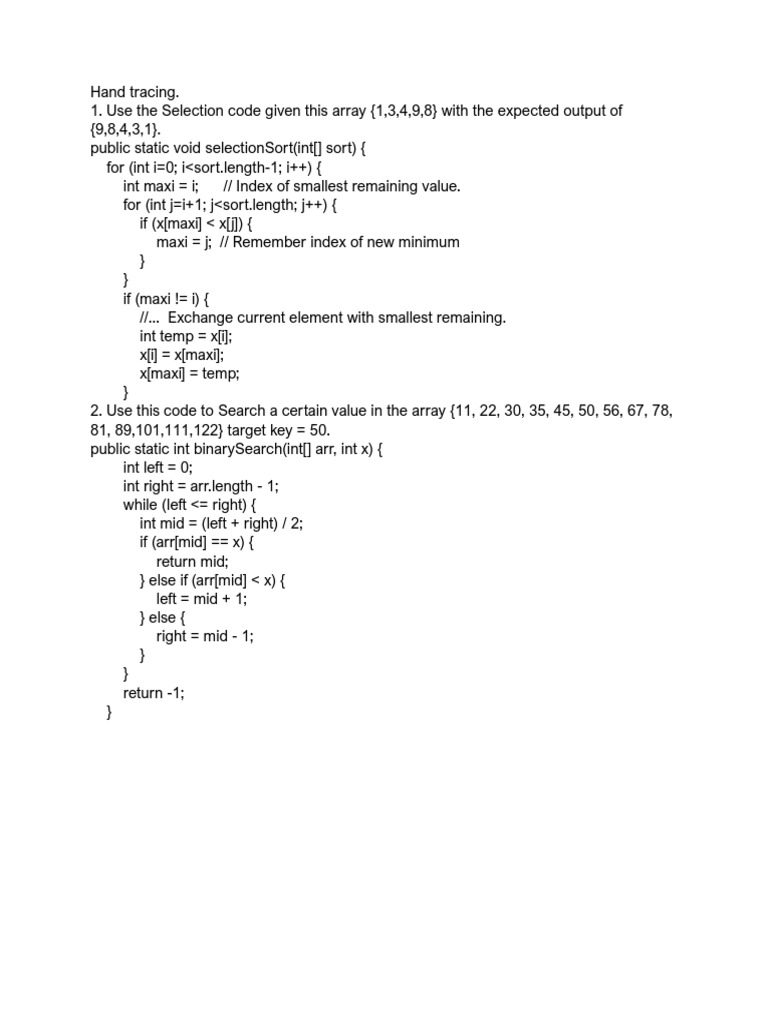 Hand Tracing Code Pdf