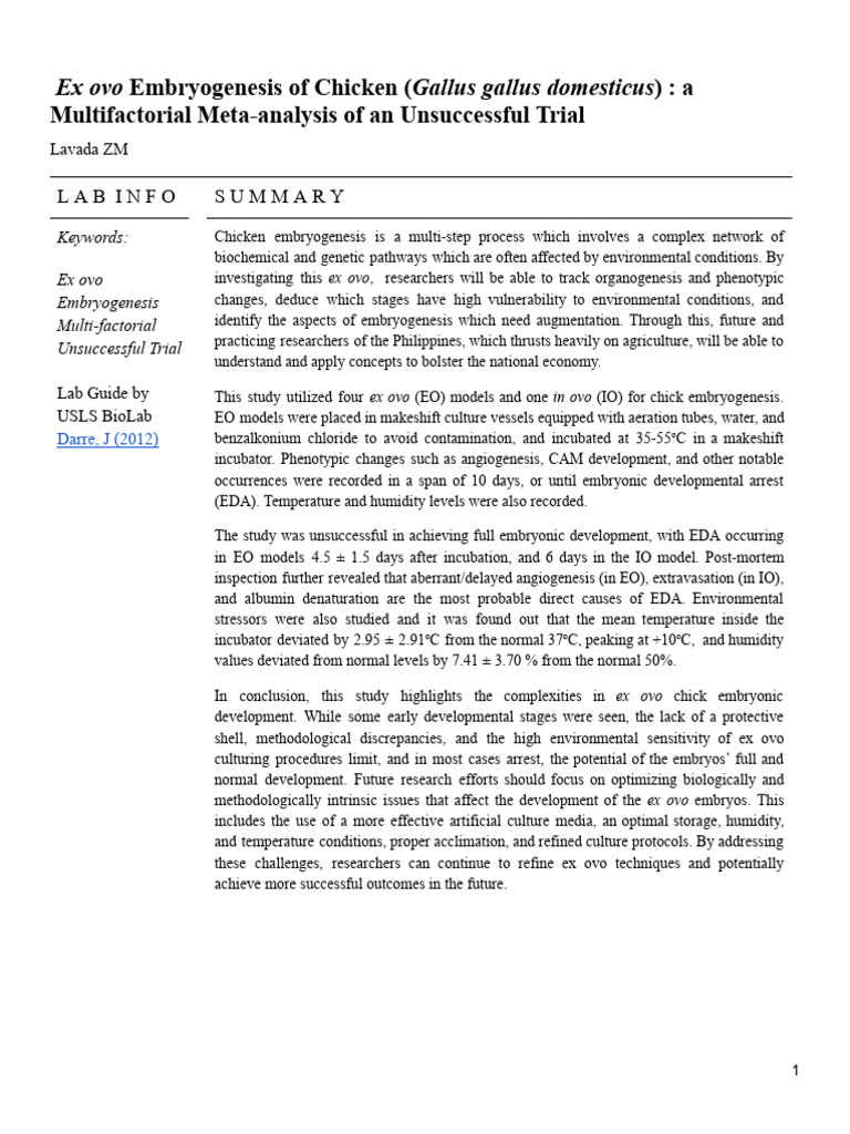 Ex Ovo Chick Embryogenesis Study Failures | PDF | Egg | Embryo