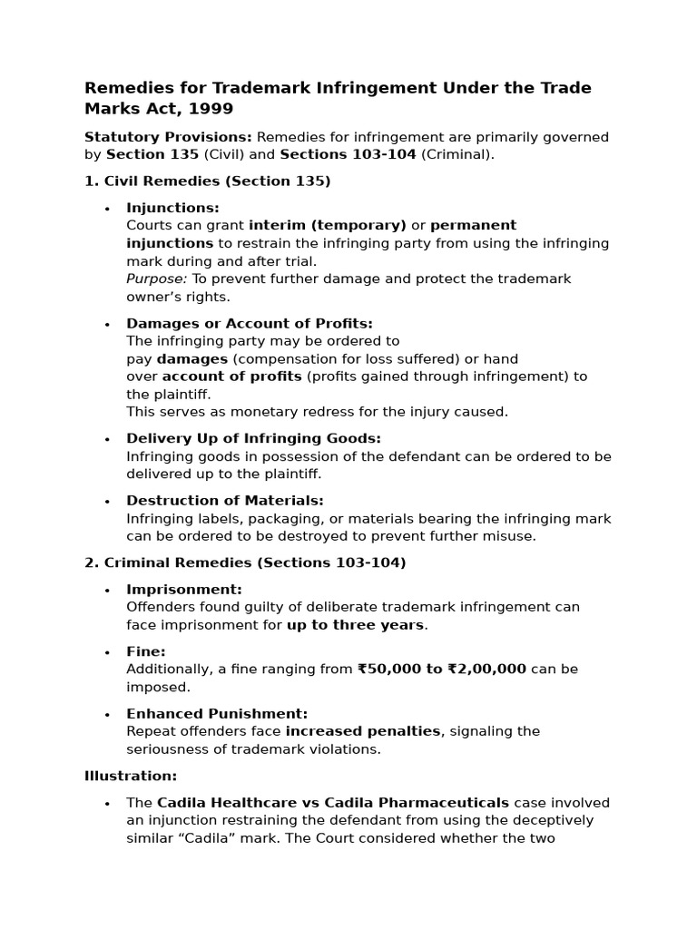 Passingoff and & Trademark Infringement Under the Trade Marks Act | PDF | Trademark Infringement ...