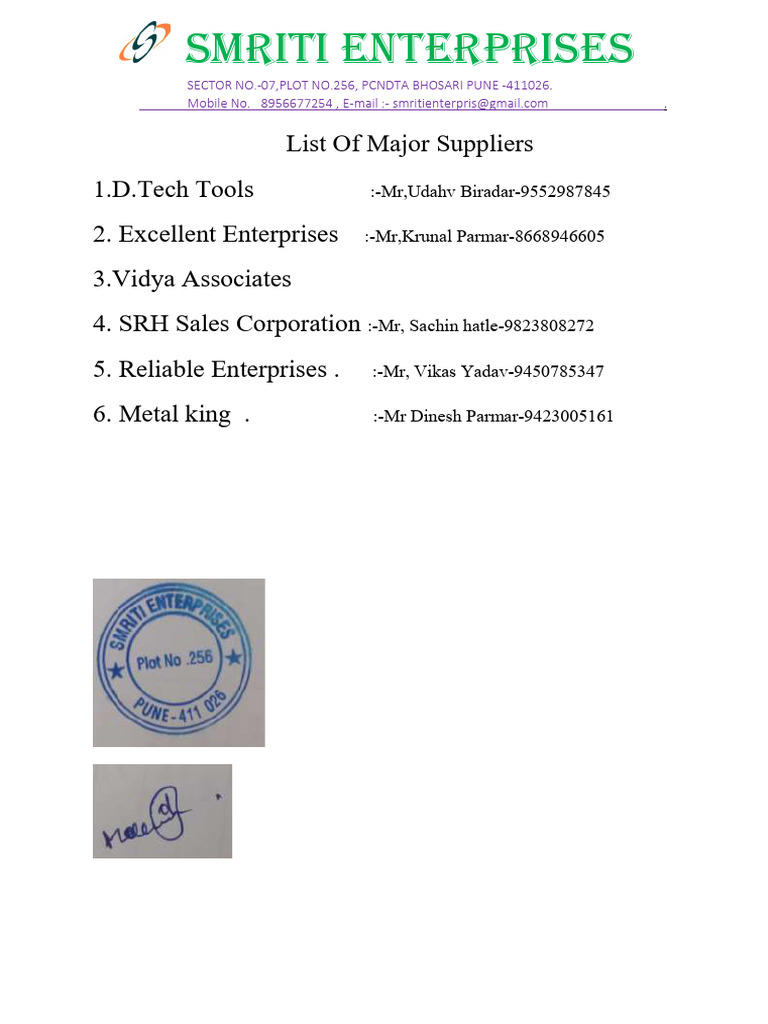 Suppliers List | PDF