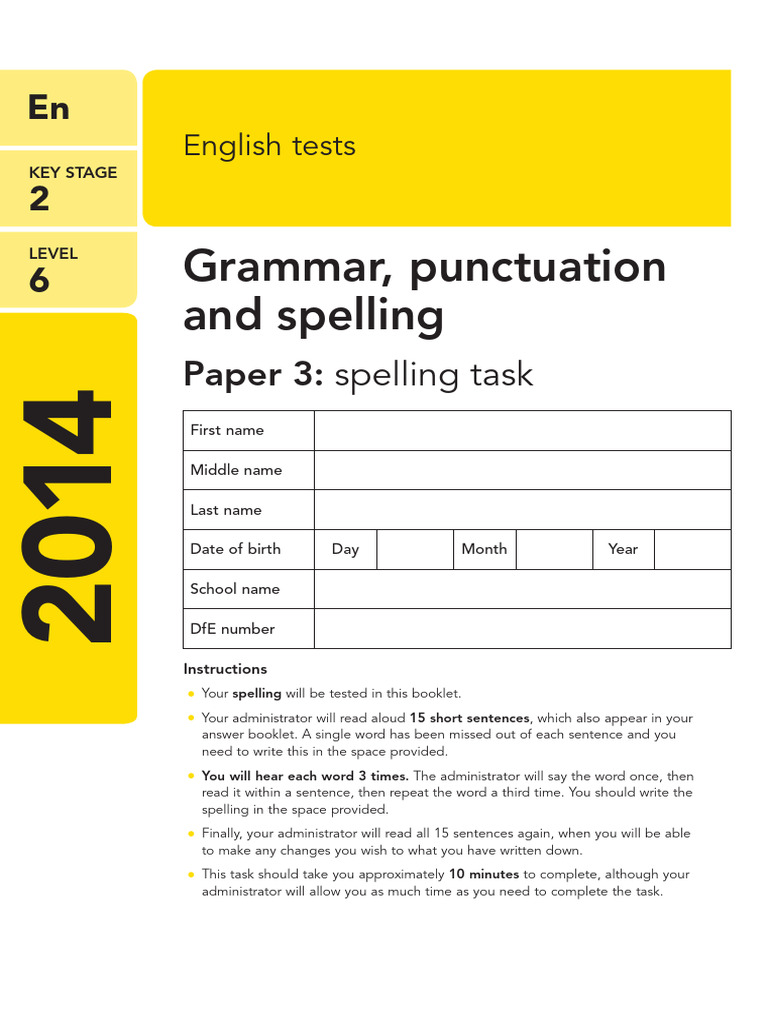 KS2 English Spelling Test Paper 3 | PDF | Copyright